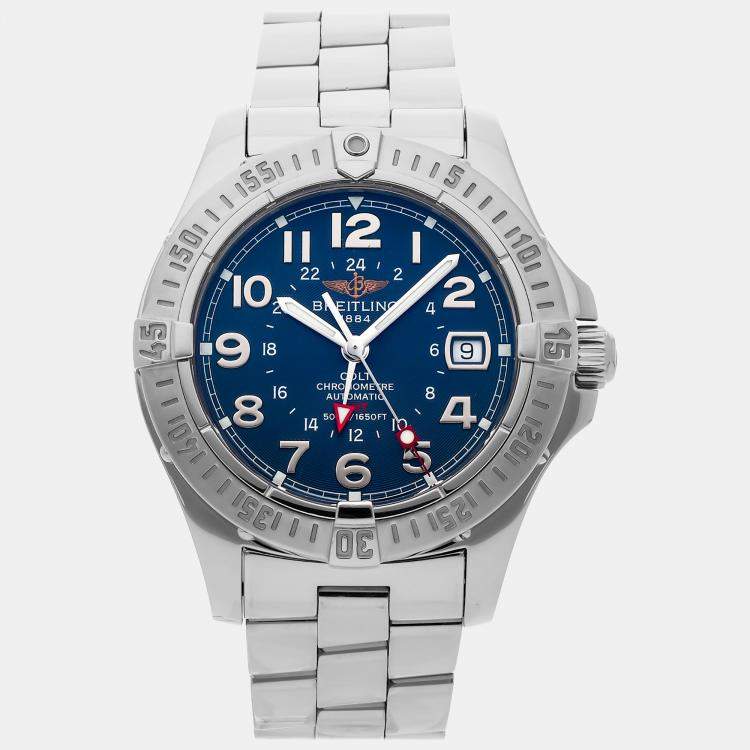 Breitling Blue Stainless Steel Colt Automatic Men's Wristwatch 40 mm ...