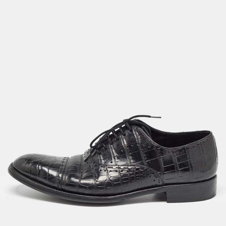 Ermenegildo Zegna Black Crocodile Slip On Oxford Size 42.5 Ermenegildo Zegna Black Crocodile Slip On Oxford Size 42.5
