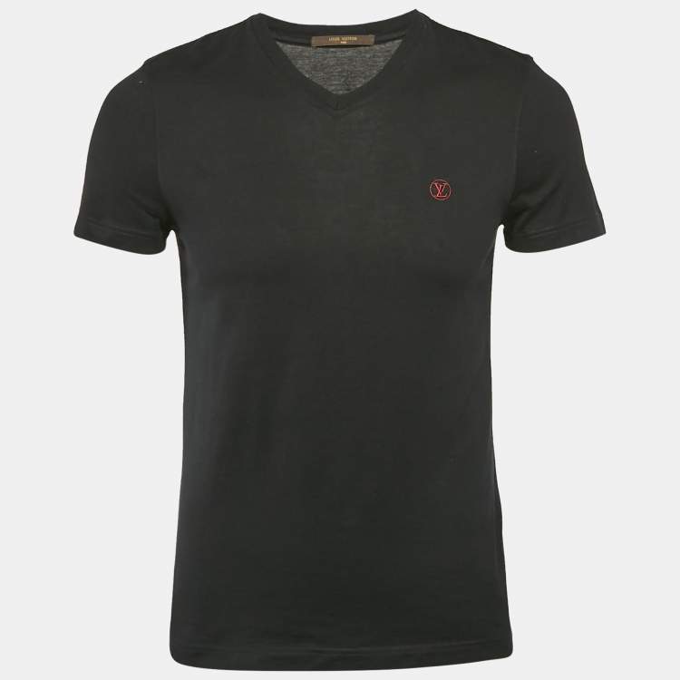 Louis Vuitton Black LV Embroidered Jersey V-Neck T-Shirt XS Louis Vuitton Black LV Embroidered Jersey V-Neck T-Shirt XS