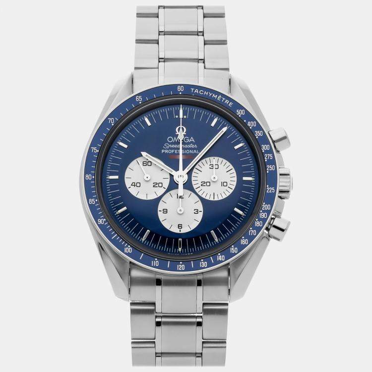 Omega Blue Stainless Steel Speedmaster Manual Winding Men's Wristwatch ...
