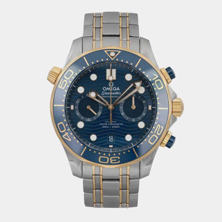 Omega Blue 18k Yellow Gold Stainless Steel Seamaster Diver Automatic ...