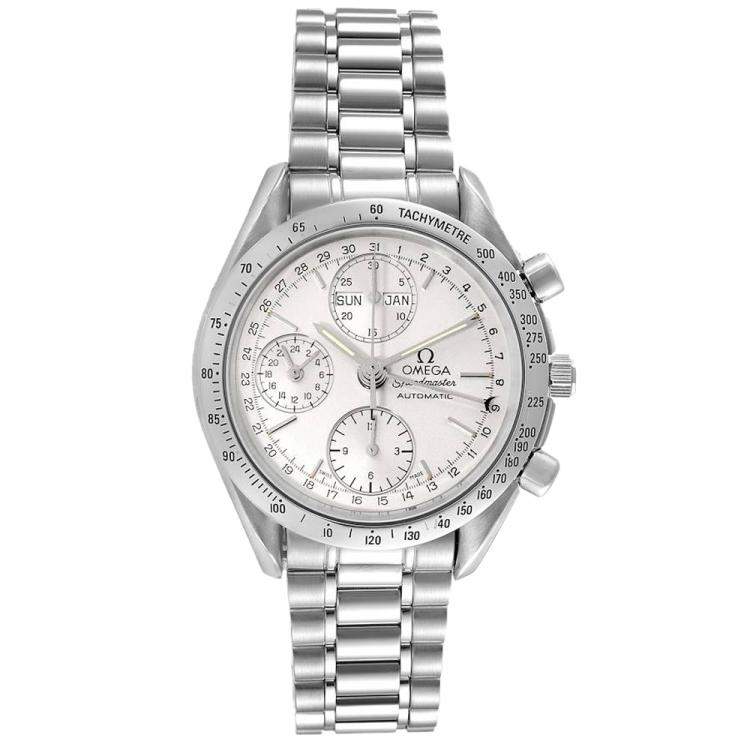 Omega Silver Stainless Steel Speedmaster Day Date Chronograph 3521.30. ...