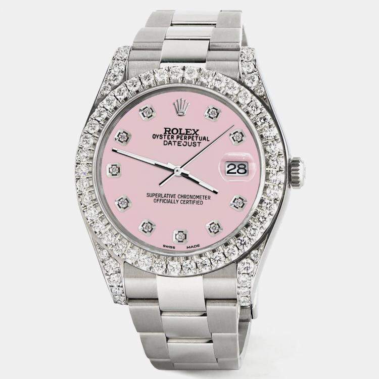 Rolex Custom Orchid Pink 4.4CT Diamond Stainless Steel Datejust 126300 ...