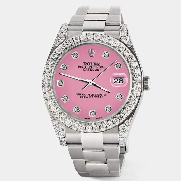 Rolex Custom Pink 4.4CT Diamond Stainless Steel Datejust 126300 ...