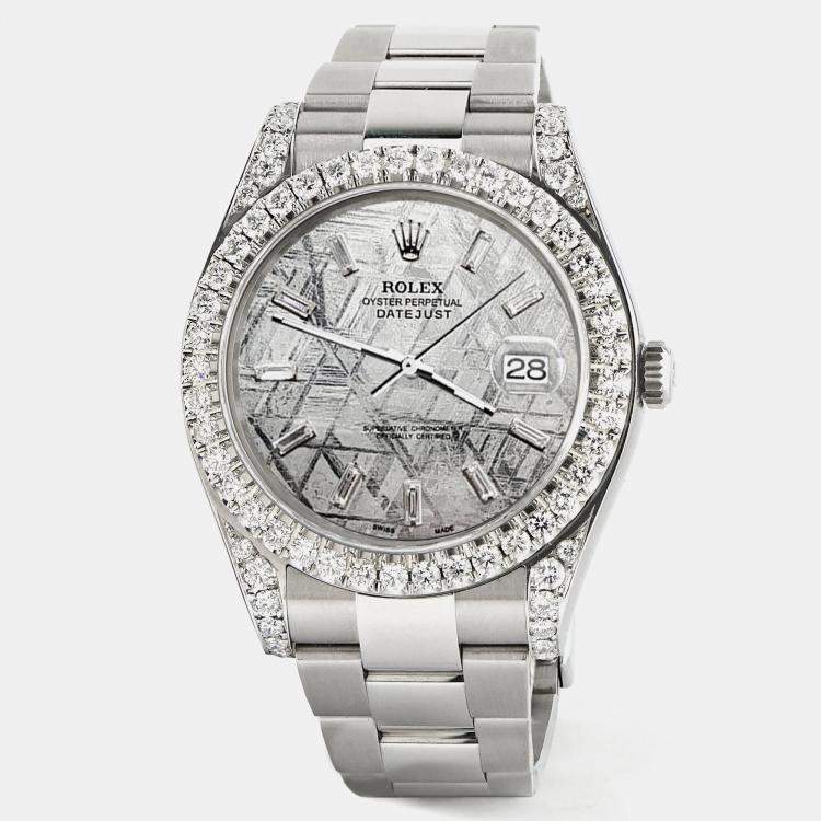 Rolex Custom Grey 4.4CT Diamond Stainless Steel Datejust 126300 ...