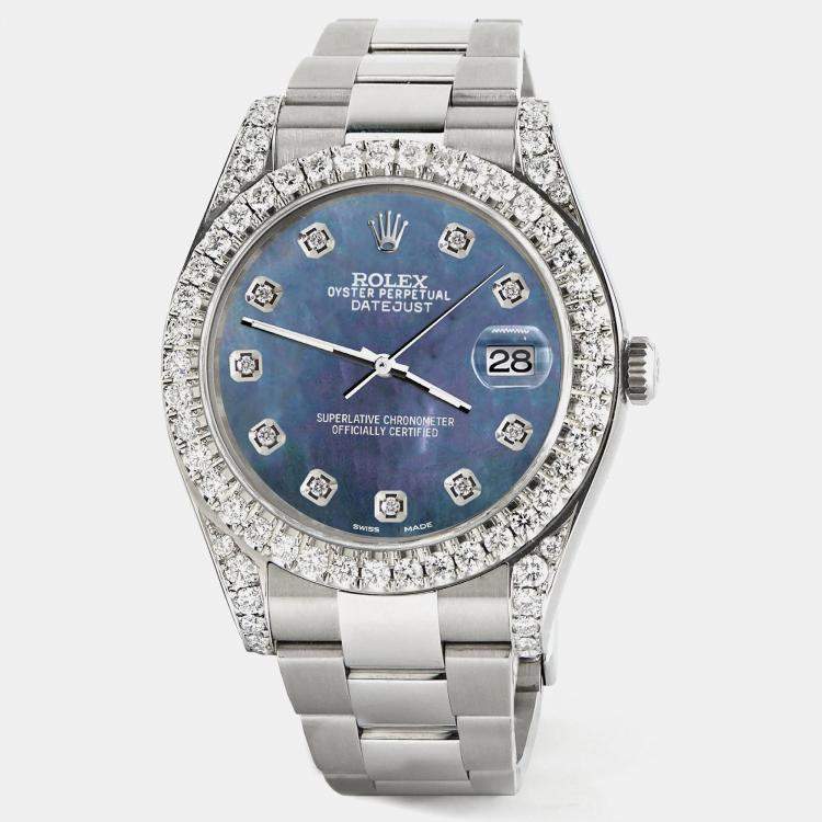 Rolex Custom Black 4.4CT Diamond Stainless Steel Datejust 126300 ...