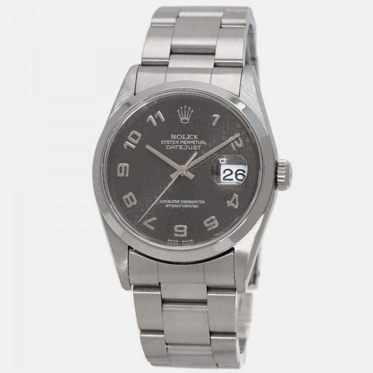 Rolex Grey Stainless Steel Datejust 16200 Automatic Men's Wristwatch 36 ...