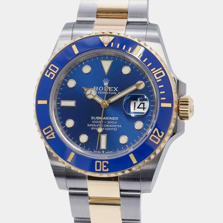 Rolex Blue 18k Yellow Gold Stainless Steel Submariner Automatic Men's ...