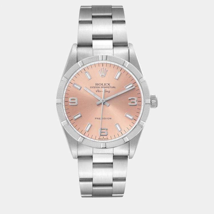 Rolex Air King Salmon Dial Engine Turned Bezel Steel Men's Watch 14010 ...