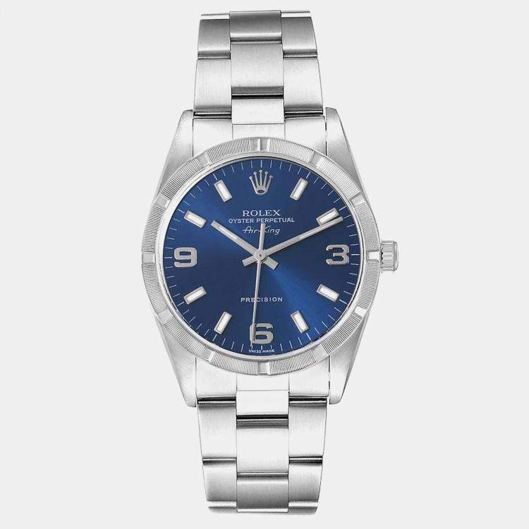 Rolex Air King Blue Dial Engine Turned Bezel Steel Men's Watch 34.0 mm ...