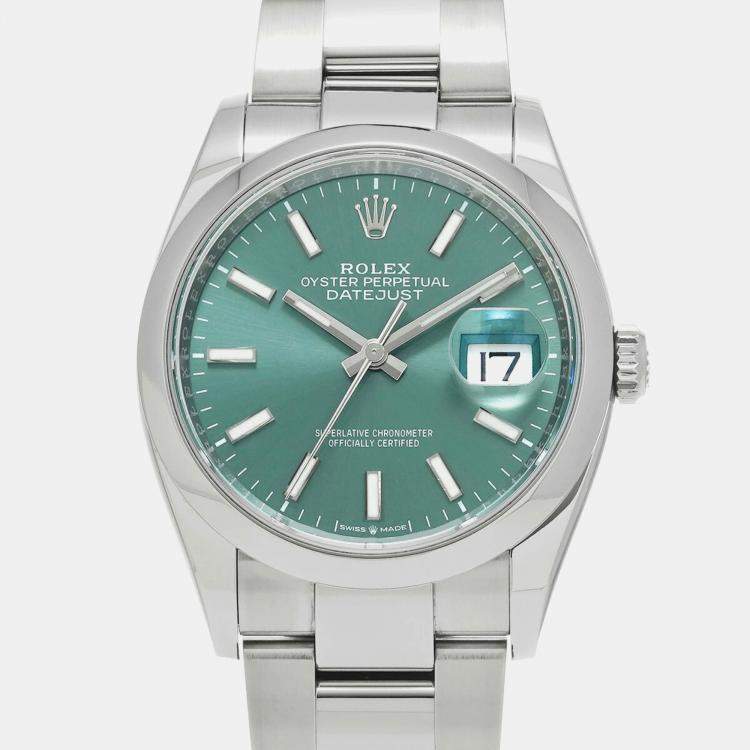 Rolex Green Stainless Steel Datejust 126200 Automatic Men's Wristwatch ...