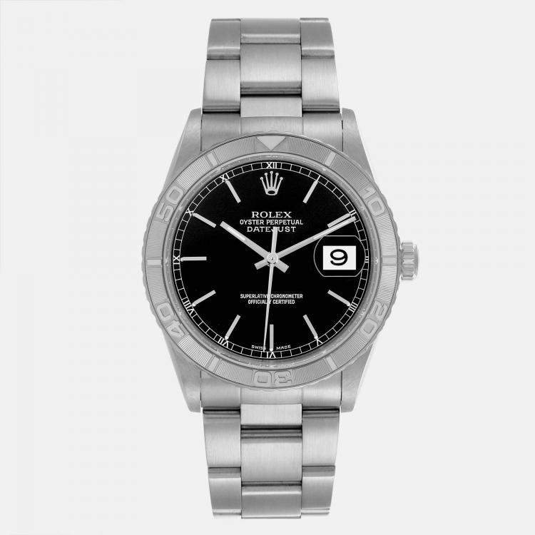 Rolex Datejust Turnograph Black Dial Steel White Gold Men's Watch 16264 ...