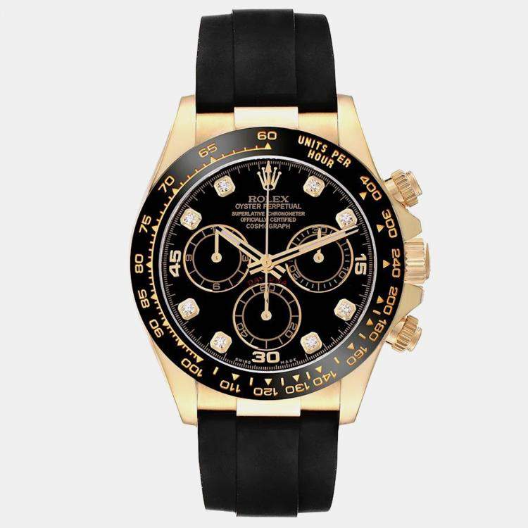 Rolex Daytona Yellow Gold Diamond Dial Ceramic Bezel Men's Watch 116518 ...