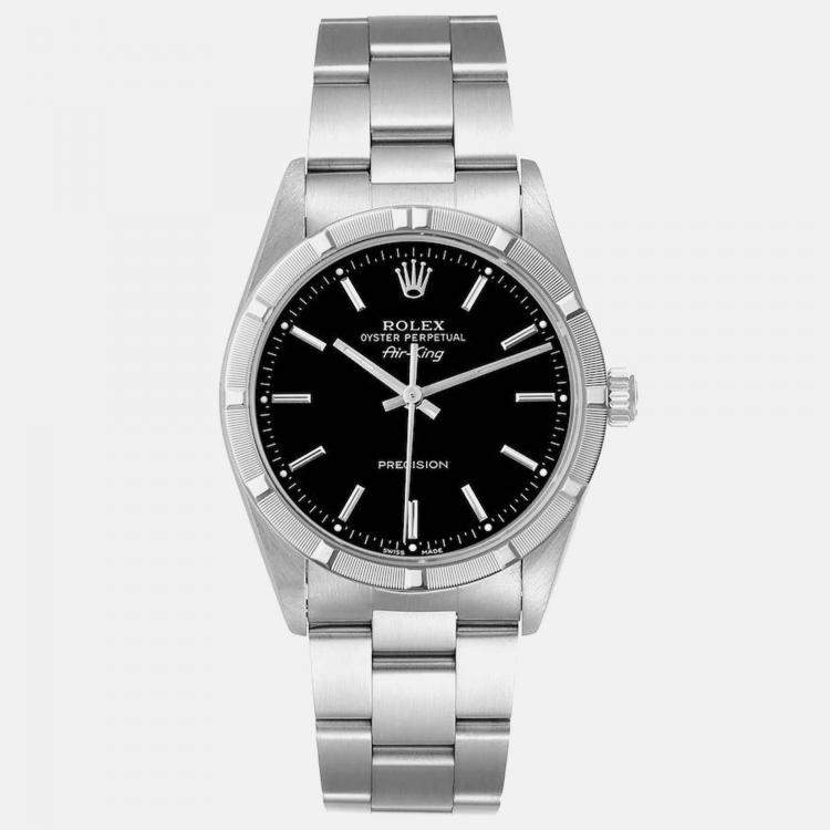 Rolex Air King Engine Turned Bezel Black Dial Steel Men's Watch 14010 ...