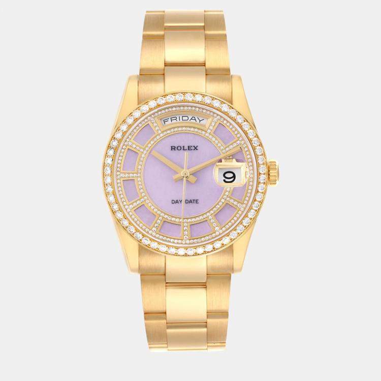 Rolex President Day-Date Yellow Gold Lilac Diamond Men's Watch 36.0 mm ...