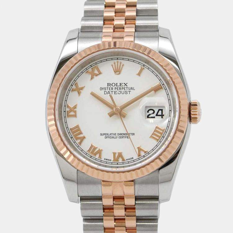 Rolex White 18k Rose Gold Stainless Steel Datejust 116231 Automatic Men ...