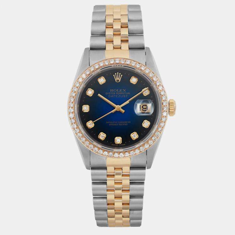 Rolex Blue Diamond 18k Yellow Gold Stainless Steel Datejust 16233 ...