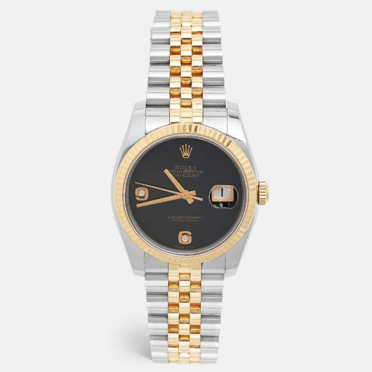 Rolex Black Onyx Diamond 18k Yellow Gold Stainless Steel Datejust ...