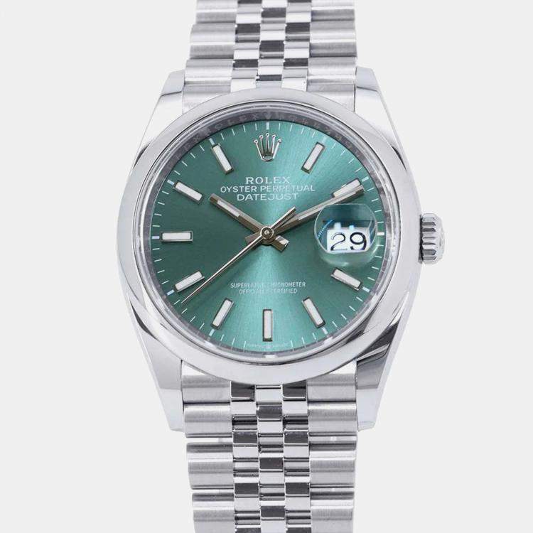 Rolex Green Stainless Steel Datejust Automatic Men's Wristwatch 36 mm ...