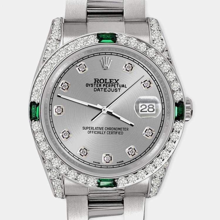 Rolex Custom Gray 2.5CT Diamond Stainless Steel Datejust 116200 ...