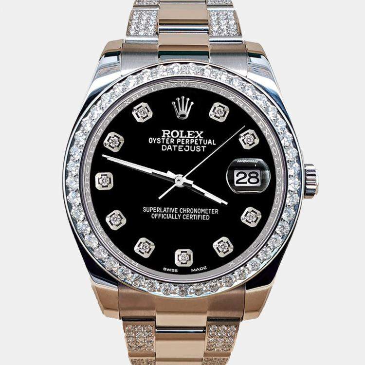 Rolex Custom Black 5ct Diamond Stainless Steel Datejust II 116300 ...