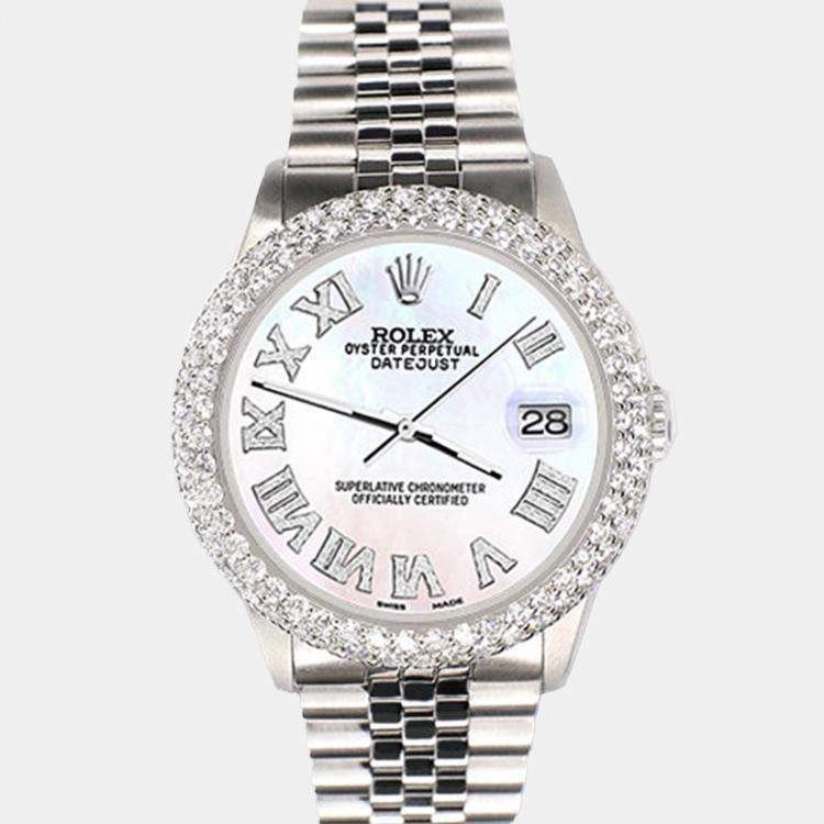 Rolex datejust 36mm 4.6ct dome diamond bezel white jubilee roman dial ...