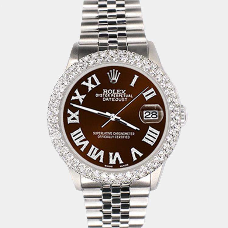 Rolex Custom Chocolate 4.6ct Diamond Stainless Steel Datejust Automatic ...