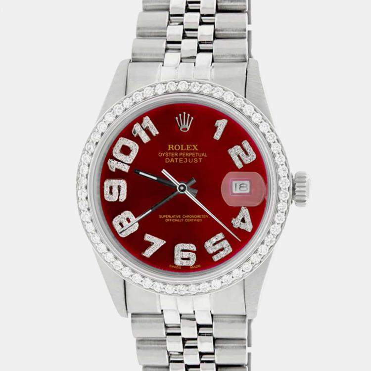 Rolex Custom Imperial Red Diamond Stainless Steel Datejust Automatic ...