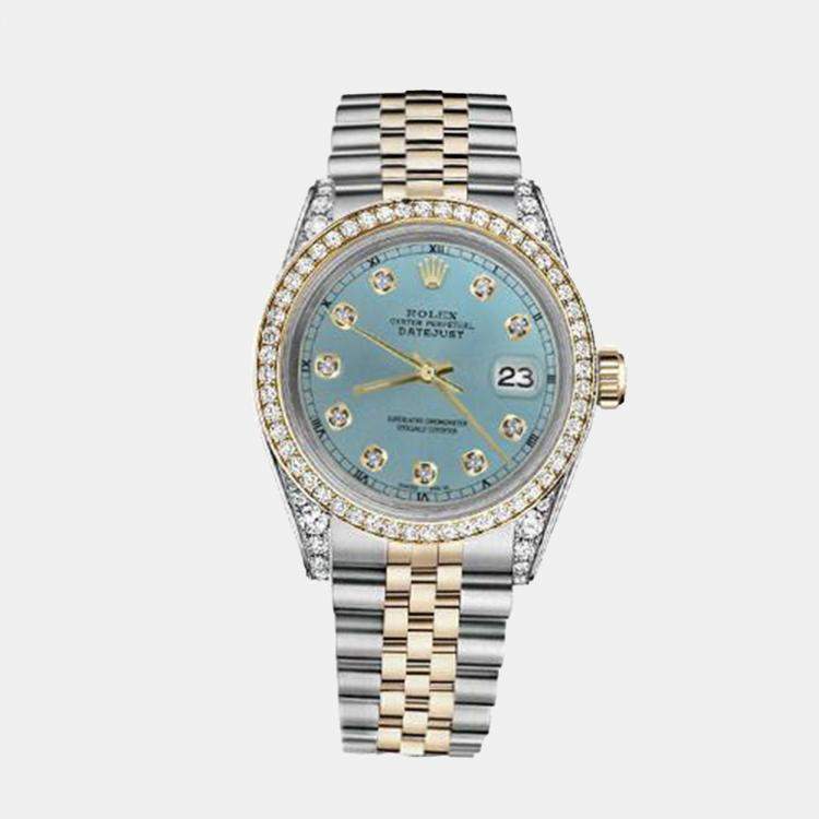 Men's Rolex 36mm Datejust Two Tone Bezel & Lugs Ice Blue Color Dial ...