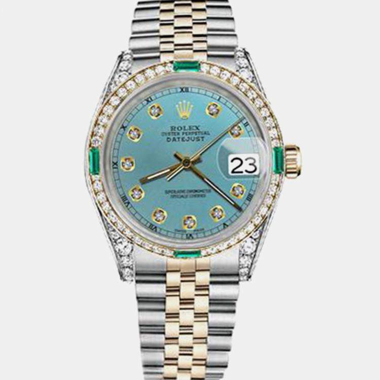 Men's Rolex 36mm Datejust Two Tone Jubilee Ice Blue Color Dial Diamond ...