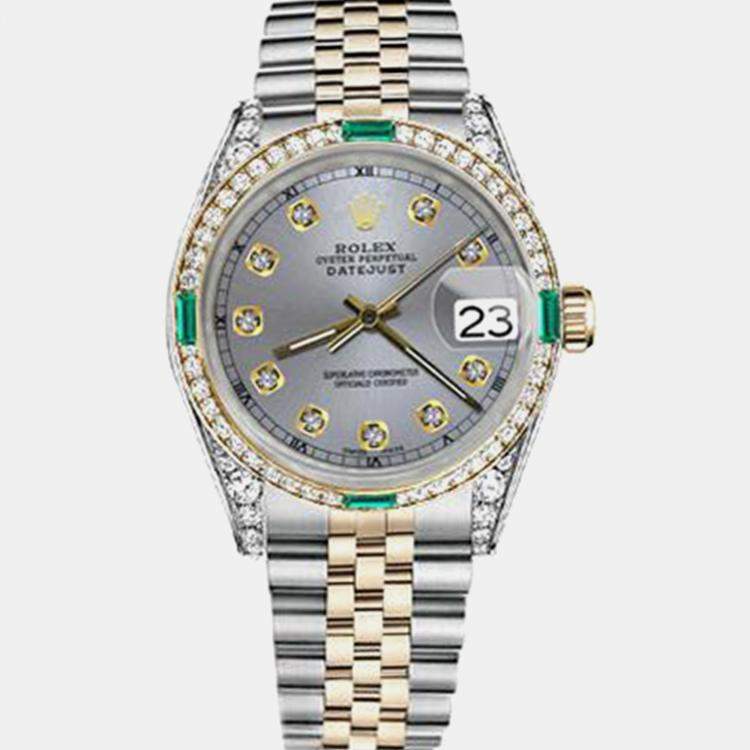 Rolex Customised Grey Diamond 18K Yellow Gold Stainless Steel Datejust ...