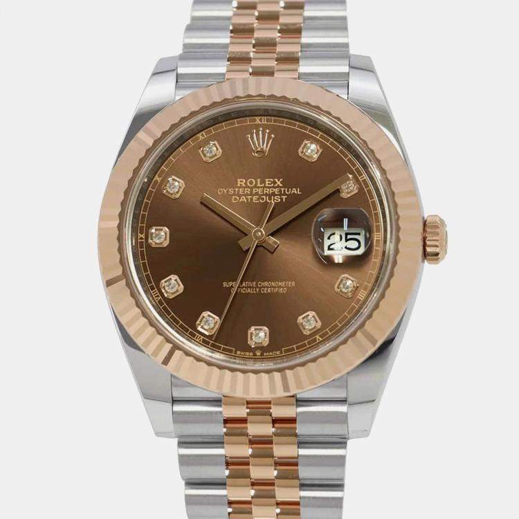 Rolex Brown Diamond 18k Rose Gold Stainless Steel Datejust 126331G ...