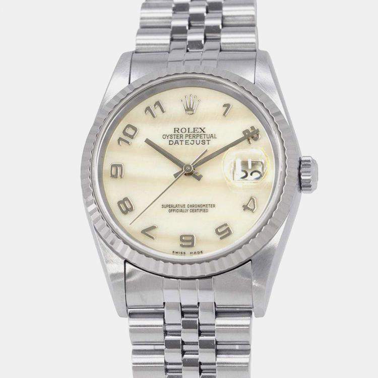 Rolex Mother of Pearl 18k White Gold Stainless Steel Datejust Automatic ...