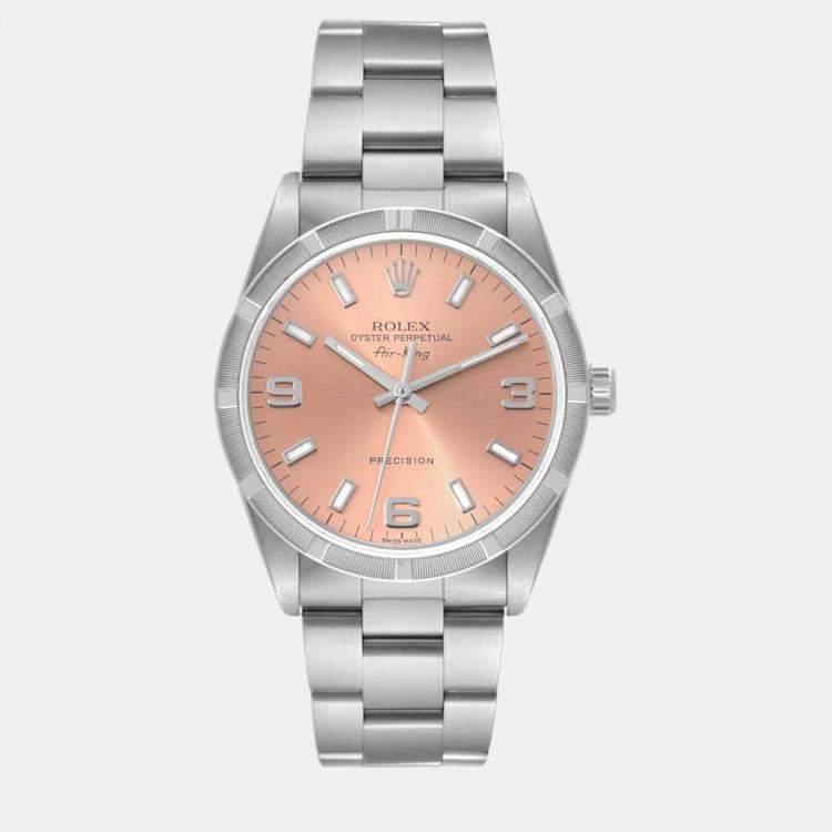 Rolex Air King 34 Salmon Dial Engine Turned Bezel Steel Mens Watch ...
