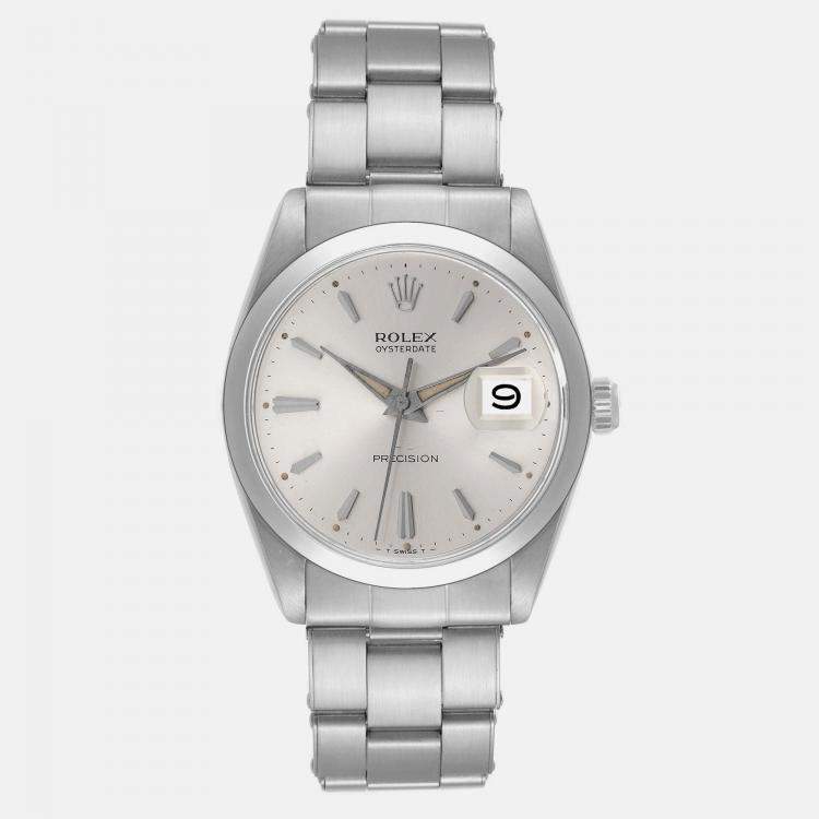 Rolex OysterDate Precision Silver Dial Steel Vintage Men's Watch 6694 ...