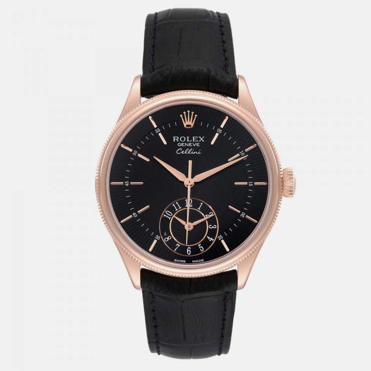 Rolex Cellini Dual Time Rose Gold Automatic Mens Watch 50525 39 mm ...