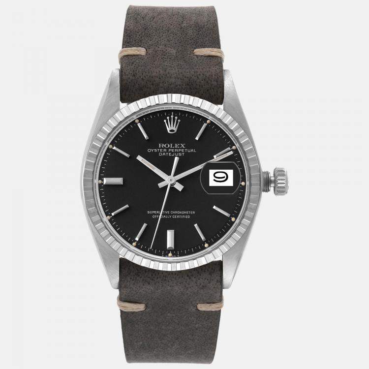 Rolex Datejust Black Dial Engine Turned Bezel Vintage Steel Mens Watch rolex-datejust-black-dial-engine-turned-bezel-vintage-steel-mens-watch