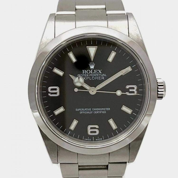 Rolex Black Stainless Steel Explorer 14270 Automatic Men's Wristwatch ...