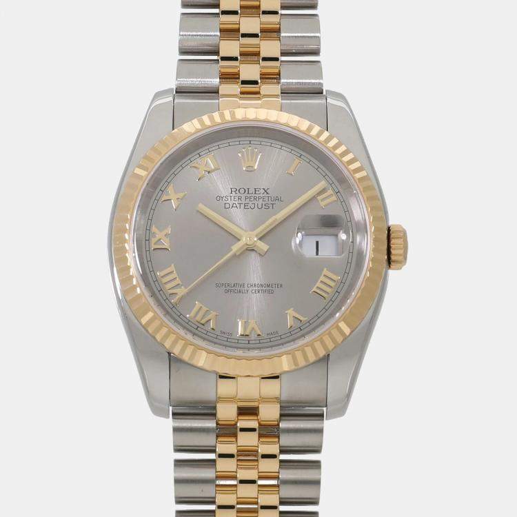 Rolex Grey 18k Yellow Gold Stainless Steel Datejust 116233 Automatic ...