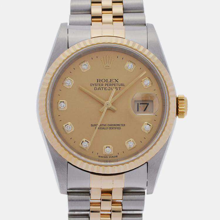 Rolex Champagne Diamond 18k Yellow Gold Stainless Steel Datejust 16233 ...