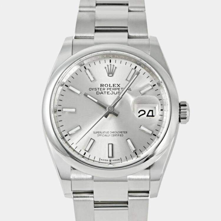 Rolex Silver Stainless Steel Datejust 126200 Men's Watch 36MM Rolex ...