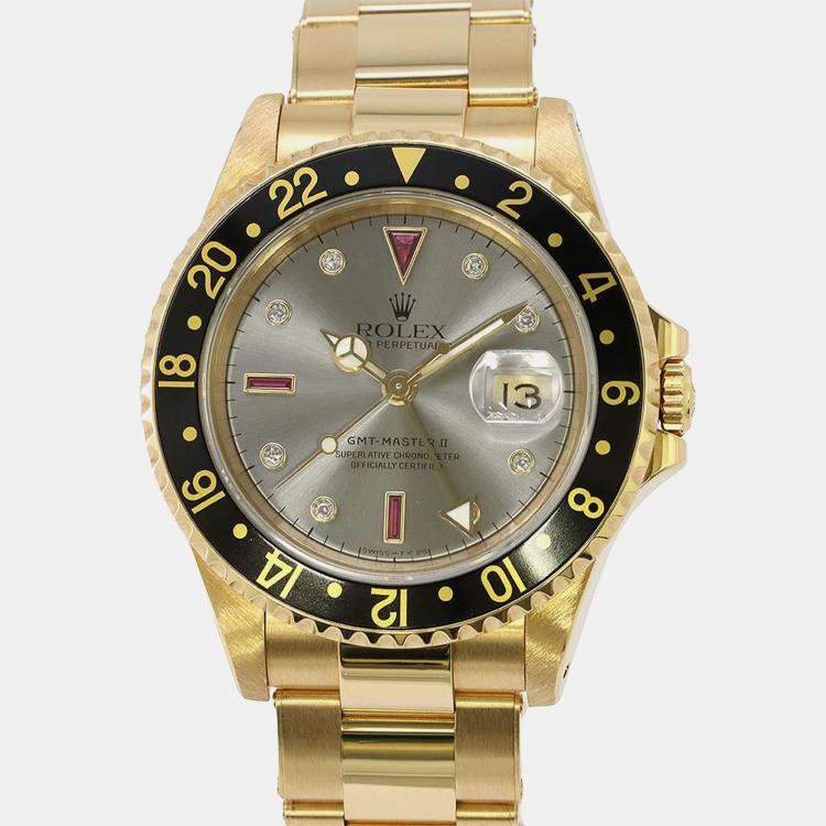 Rolex Silver 18k Yellow Gold GMT-Master II 16718RG Automatic Men's ...