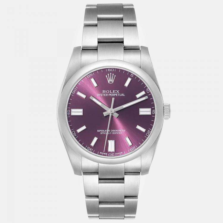 Rolex Oyster Perpetual Red Grape Dial Steel Men's Watch 36 mm Rolex ...