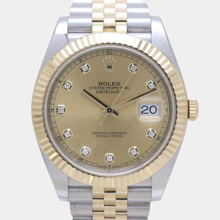 Rolex Champagne 18k Yellow Gold Stainless Steel Diamond Datejust 126333 ...
