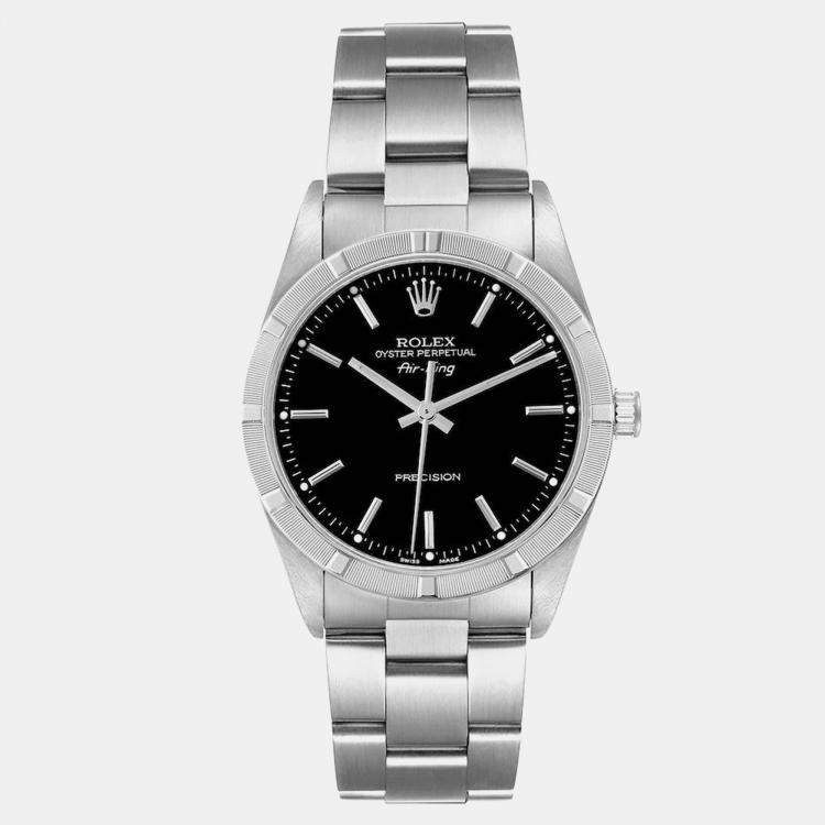 Rolex Air King Engine Turned Bezel Black Dial Steel Men's Watch 34 mm ...