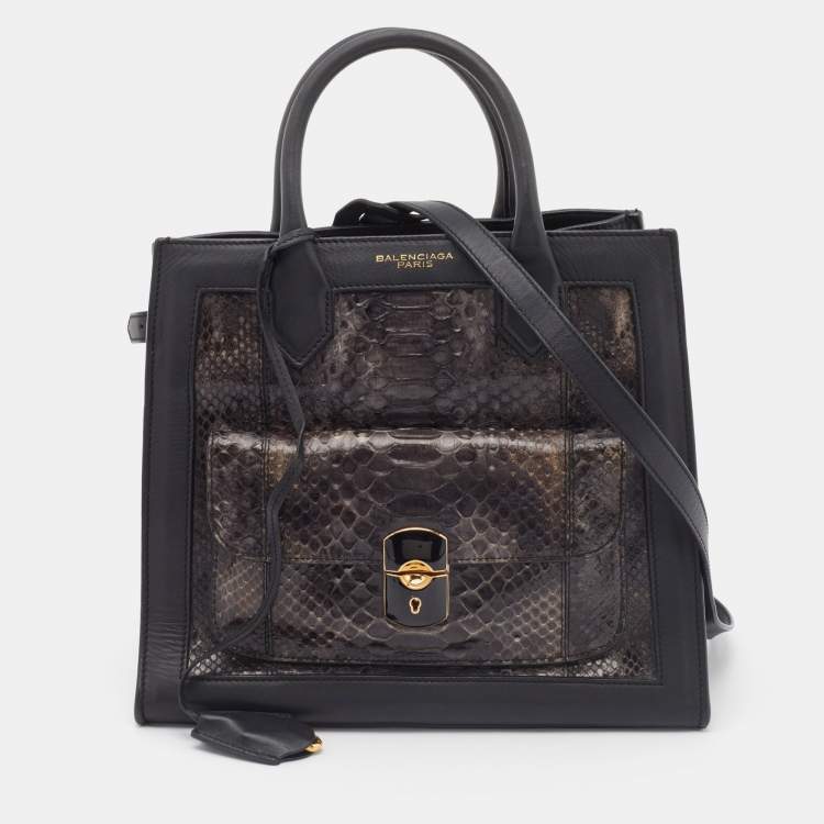 Balenciaga Black/Grey Python and Leather Padlock All Afternoon Tote ...