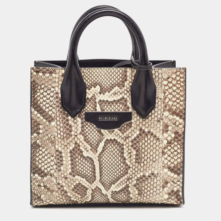 Balenciaga Black/Beige Python and Leather Mini All Afternoon Tote ...