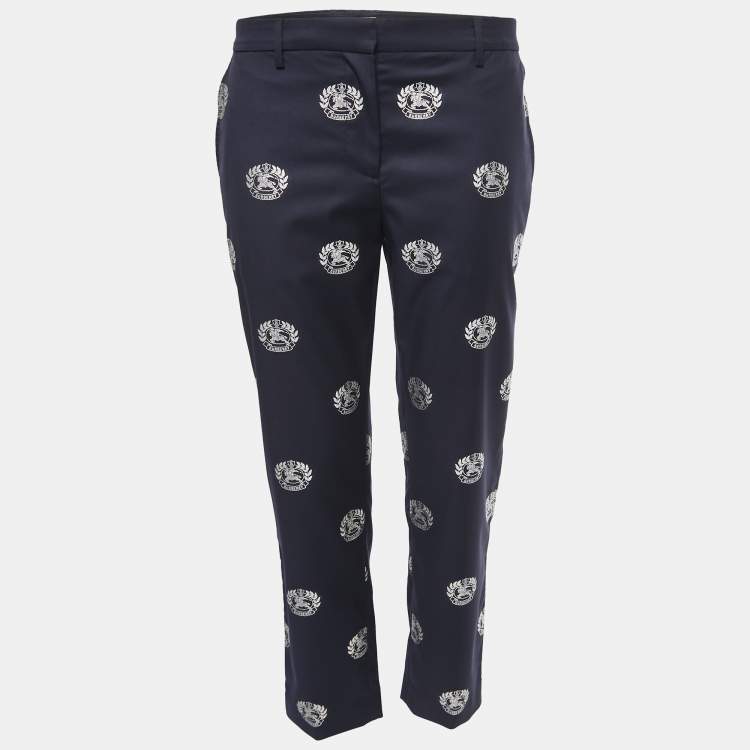 Burberry Navy Blue Logo Patterned Wool Trousers S Burberry | The Luxury ...