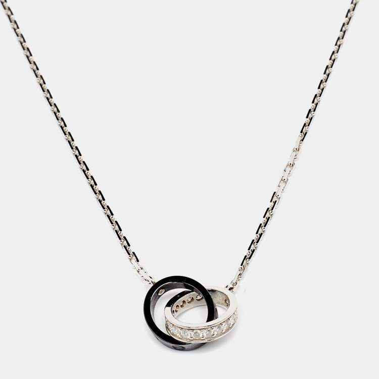 Cartier Love Interlocking Loop Diamond Ceramic 18K White Gold Necklace ...