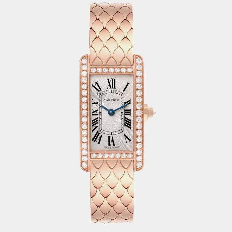 Cartier Tank Americaine Rose Gold Diamond Bezel Ladies Watch WB710008 ...